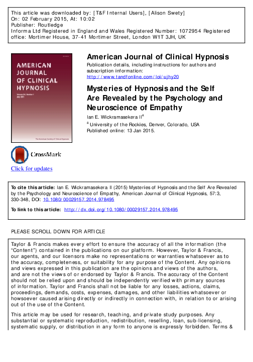 (PDF) American Journal of Clinical Hypnosis Mysteries of Hypnosis and the Self Are Revealed by ...