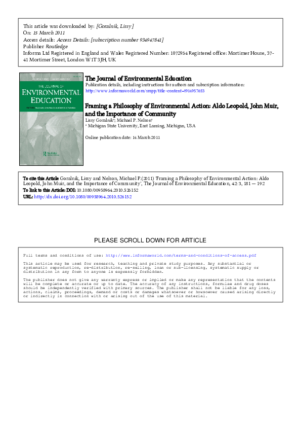 Framing a Philosophy of Environmental Action: Aldo Leopold, John Muir ...