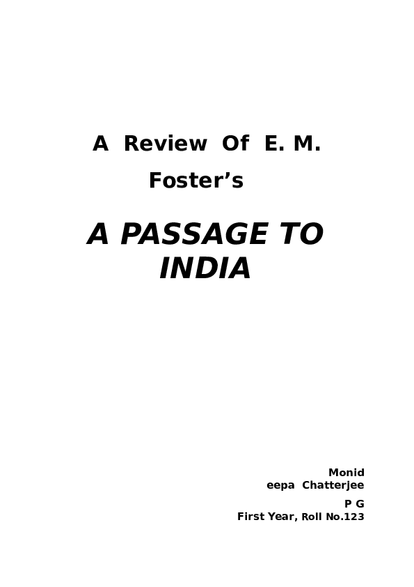 (DOC) A Review of E.M. Forster's Passage to India