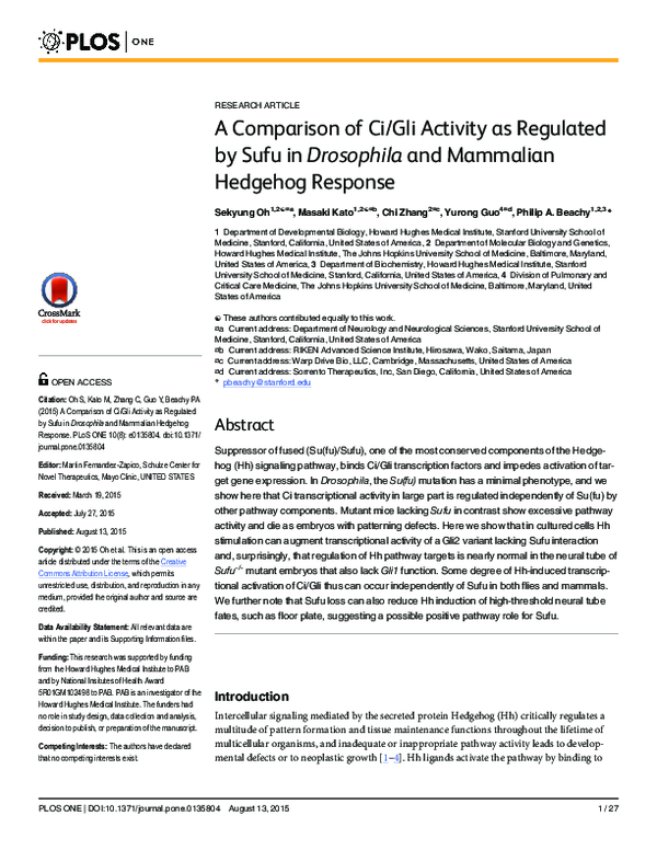 (PDF) A Comparison of Ci/Gli Activity as Regulated by Sufu in ...