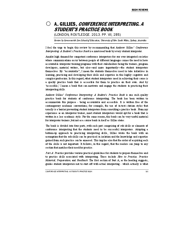 (PDF) A. GILLIES, CONFERENCE INTERPRETING. A STUDENT’S PRACTICE BOOK