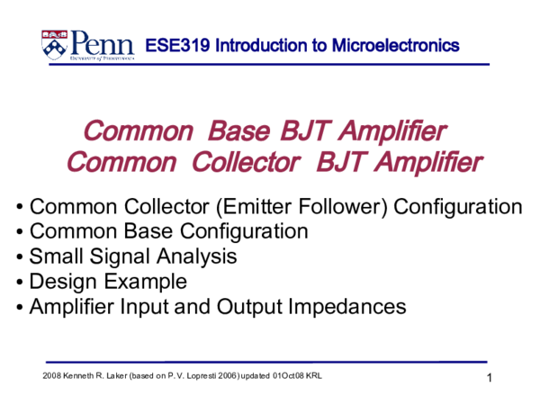 Common Base BJT Amplifier Common Collector BJT Amplifier Common ...