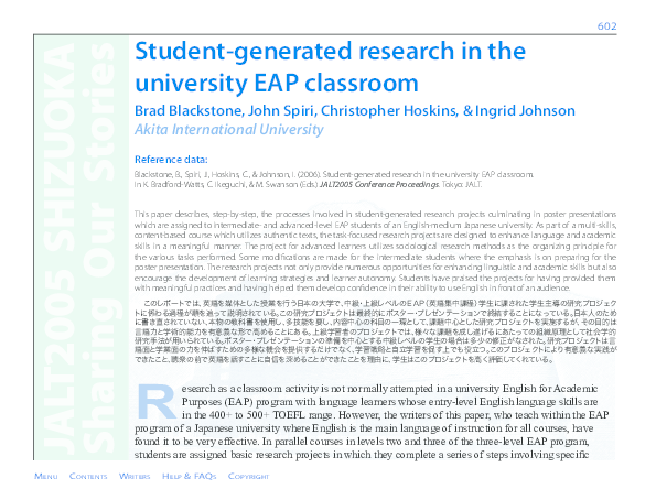 (PDF) Student Generated Research in the University EAP Classroom