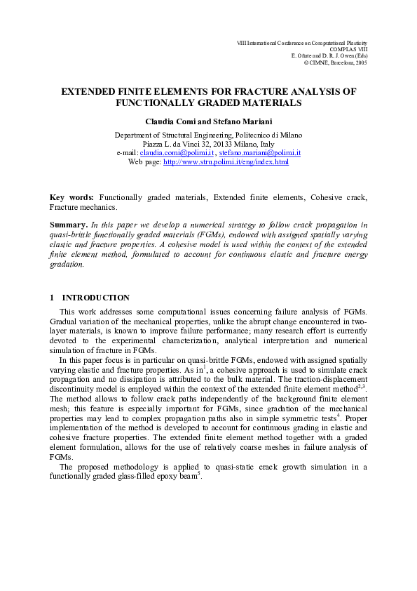 Pdf Extended Finite Elements For Fracture Analysis Of Functionally