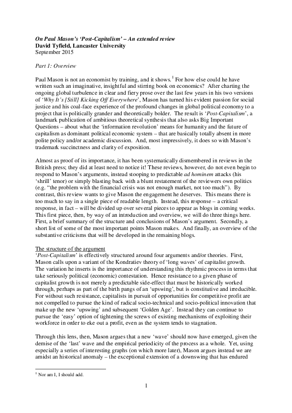 (PDF) On 'Postcapitalism' (1): Overview | David Tyfield - Academia.edu