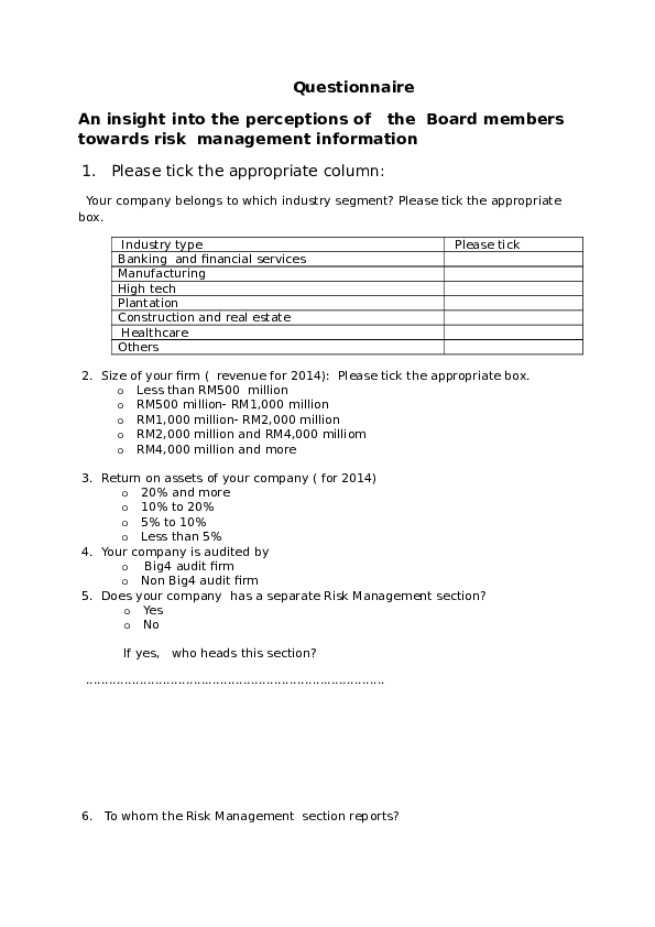 (DOC) Questionnaire An insight into the perceptions of the Board ...