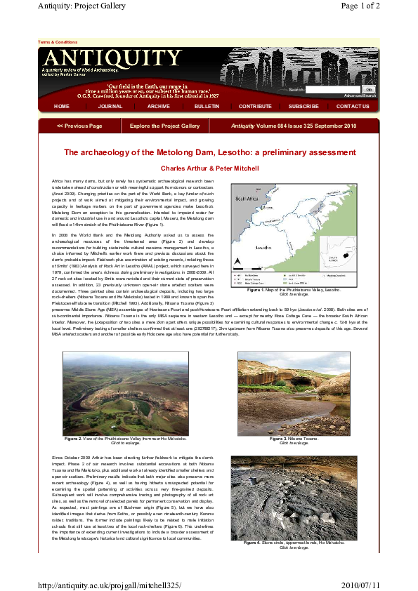 (PDF) The archaeology of the Metolong Dam, Lesotho: a preliminary ...