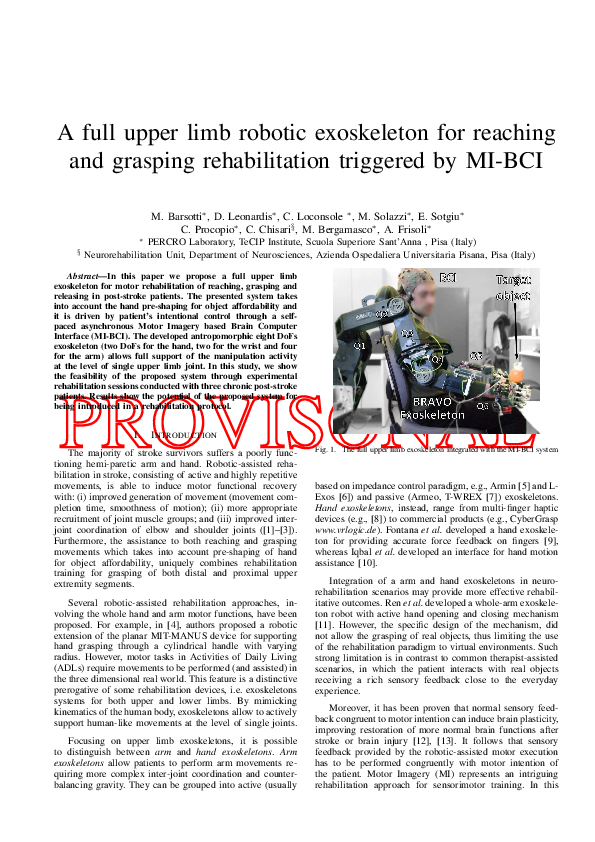 (PDF) A full upper limb robotic exoskeleton for reaching and grasping ...