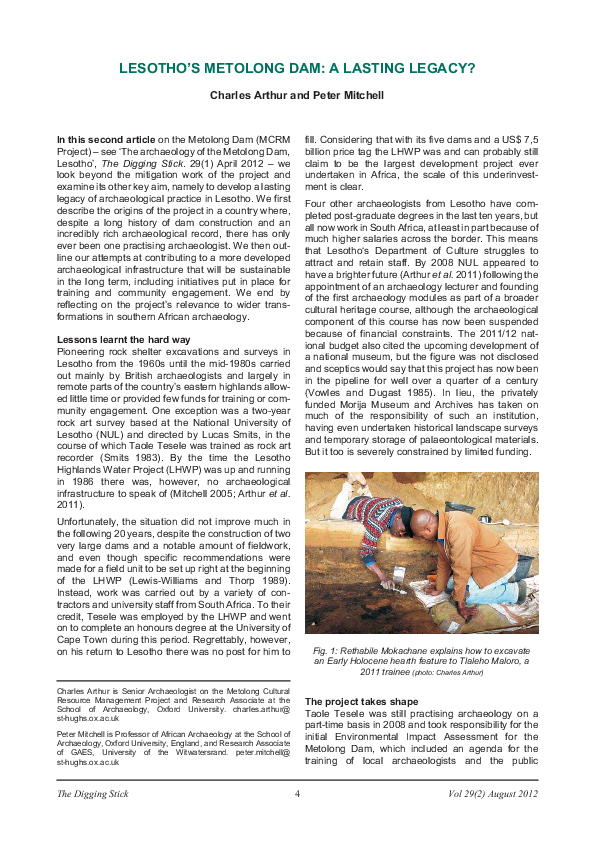 (PDF) Lesotho's Metolong Dam: a lasting legacy?