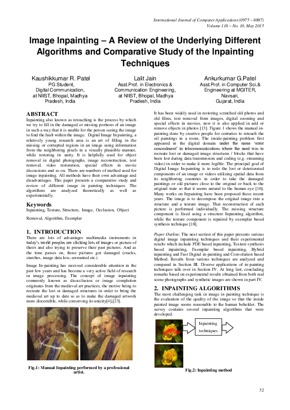 Image Inpainting – A Review of the Underlying Different Algorithms and ...