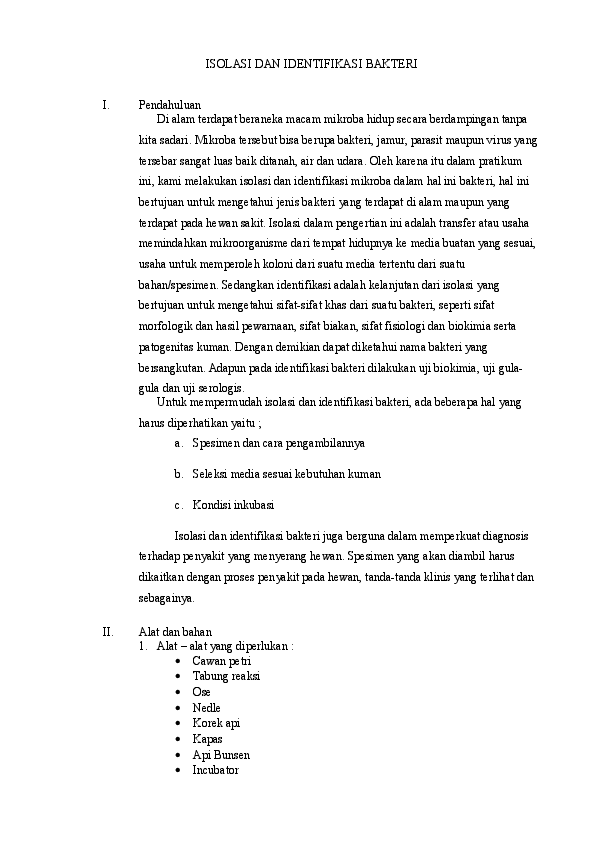 (DOC) ISOLASI DAN IDENTIFIKASI BAKTERI