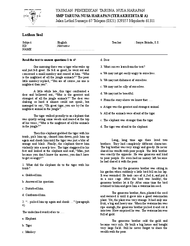 (DOC) NARRATIVE TEXT lat soal ke 2