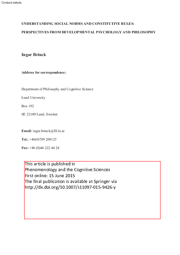 (PDF) Understanding social norms and constitutive rules: Perspectives ...