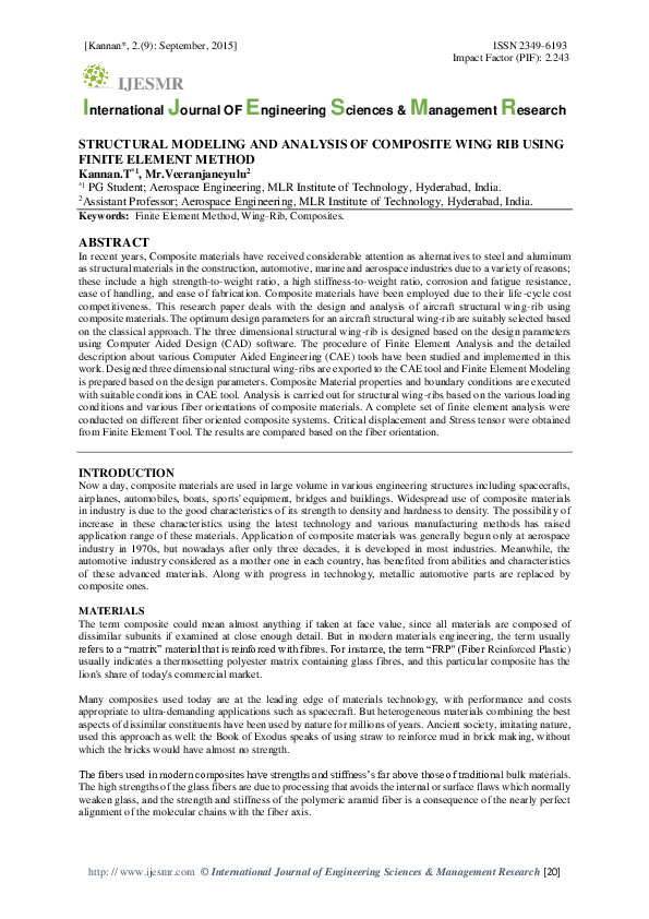 (PDF) STRUCTURAL MODELING AND ANALYSIS OF COMPOSITE WING RIB USING FINITE ELEMENT METHOD