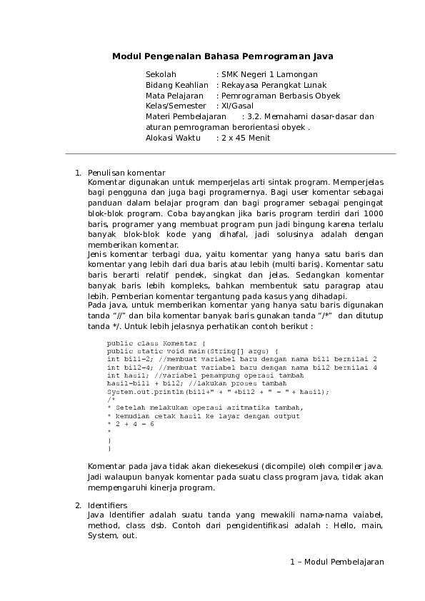 (DOC) Modul Pemrograman Berbasis Objek 1