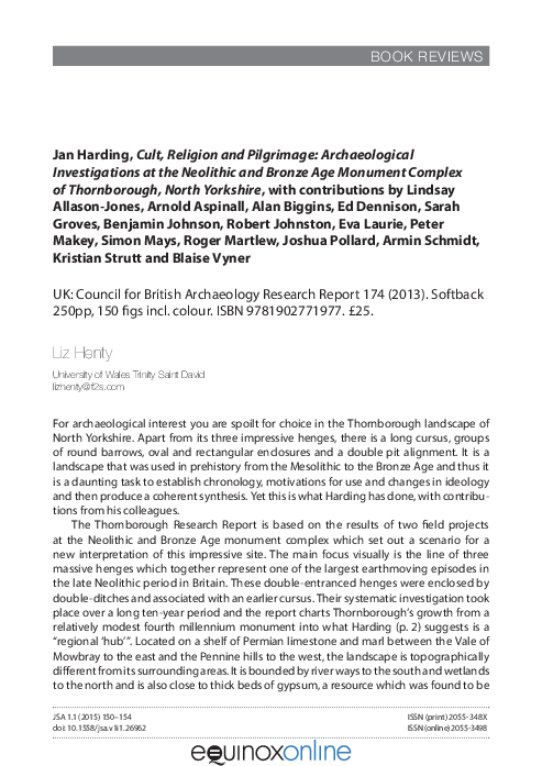 (PDF) Book Review: Jan Harding, Cult, Religion and Pilgrimage