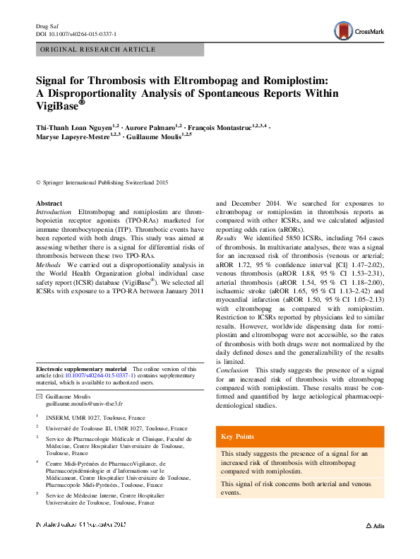 Signal for Thrombosis with Eltrombopag and Romiplostim: A ...