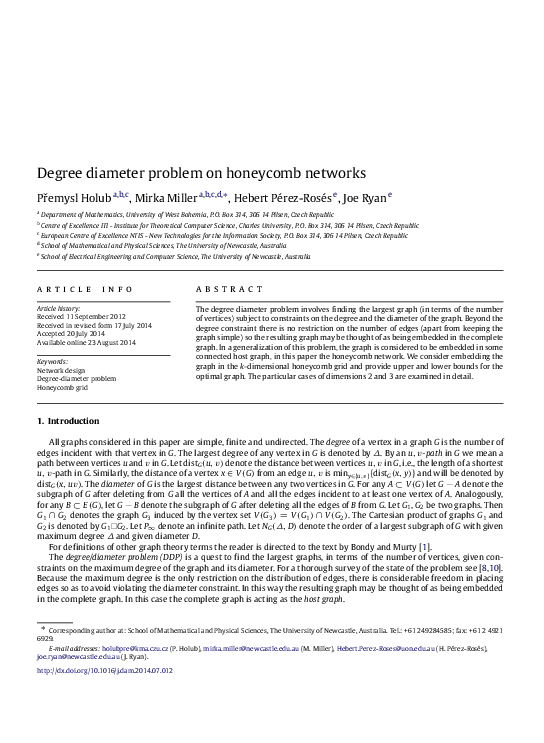 Pdf Degree Diameter Problem On Honeycomb Networks