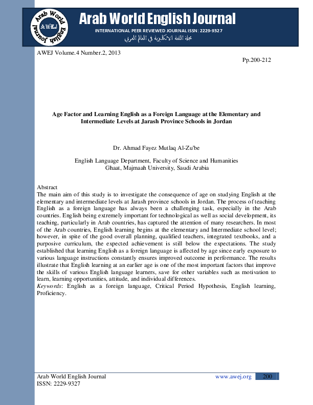 (PDF) Age Factor and Learning English as a Foreign Language at the ...