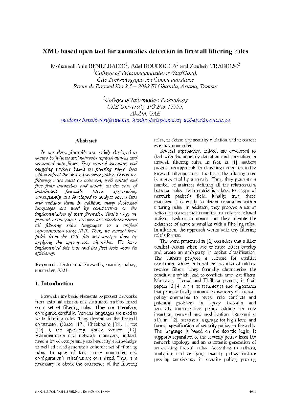 (PDF) XML based open tool for anomalies detection in firewall filtering rules