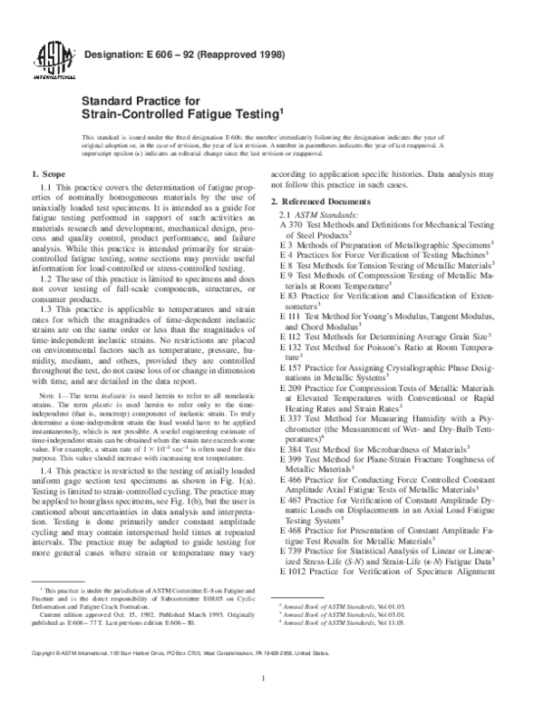 Pdf Standard Practice For Strain Controlled Fatigue Testing