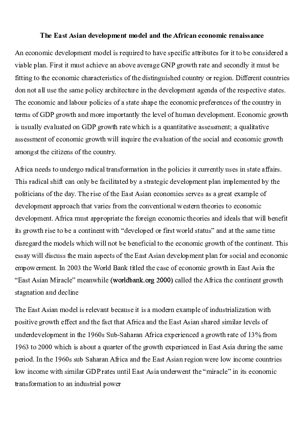 (DOC) The East Asian development model and the African economic renaissance