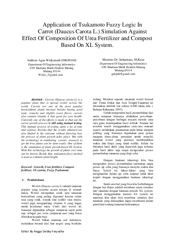 (PDF) Application of Tsukamoto Fuzzy Logic In Carrot (Daucus Carota L.) Simulation Against ...
