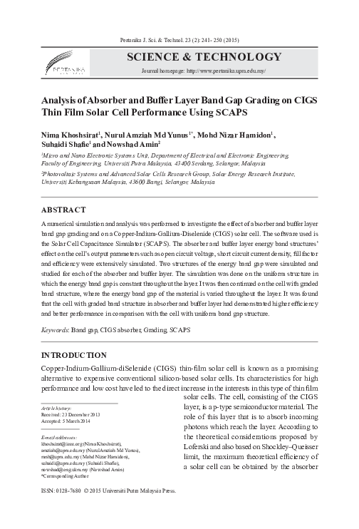 (PDF) Analysis of Absorber and Buffer Layer Band Gap Grading on CIGS Thin Film Solar Cell ...