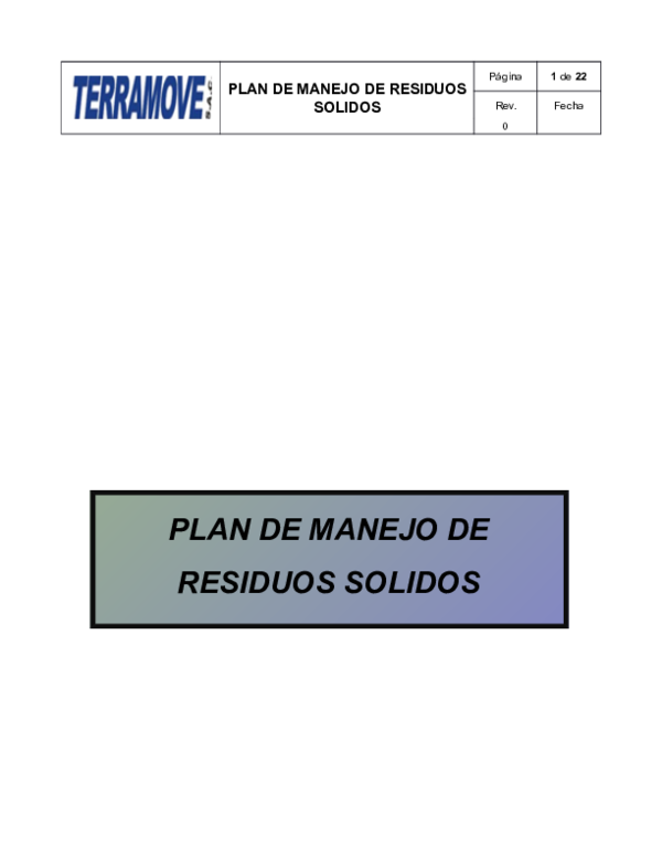 (DOC) Plan de Manejo de Residuos Solidos TERRAMOVE