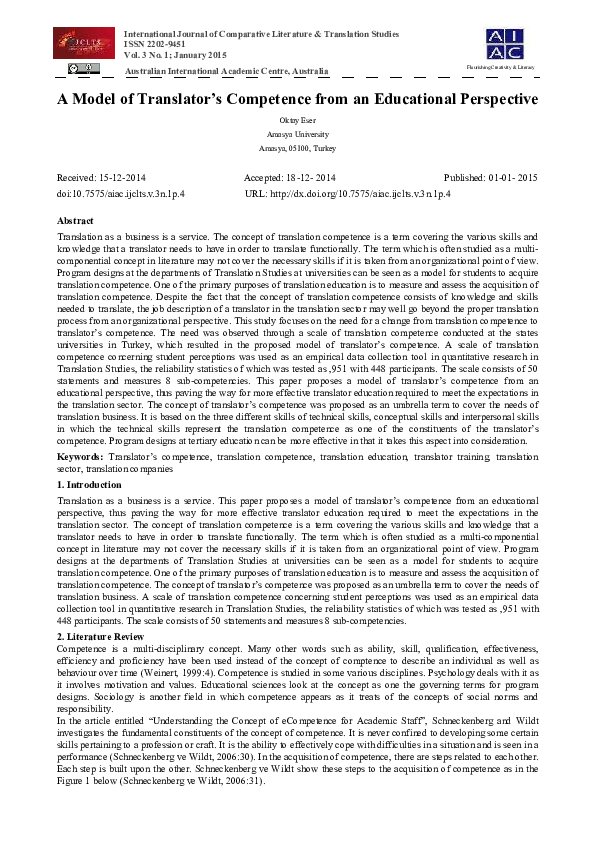 (PDF) A Model of Translator’s Competence from an Educational Perspective