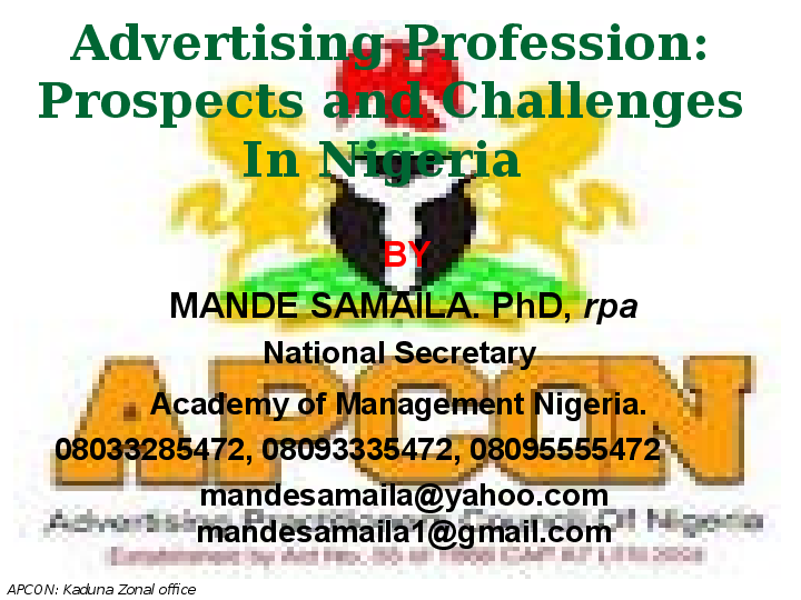 (PPT) Advertising profession In Nigeria: Prospects and Challenges