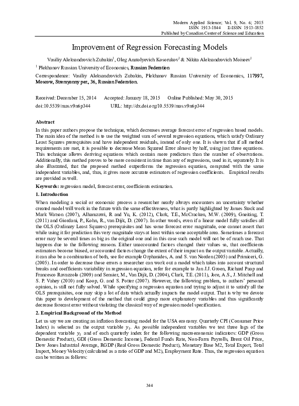 (PDF) Improvement of Regression Forecasting Models