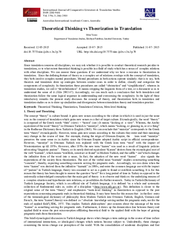 (PDF) Theoretical Thinking vs Theorization in Translation