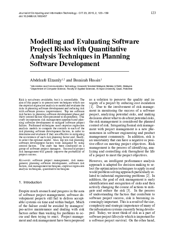 (PDF) Modelling and Evaluating Software Project Risks with Quantitative ...