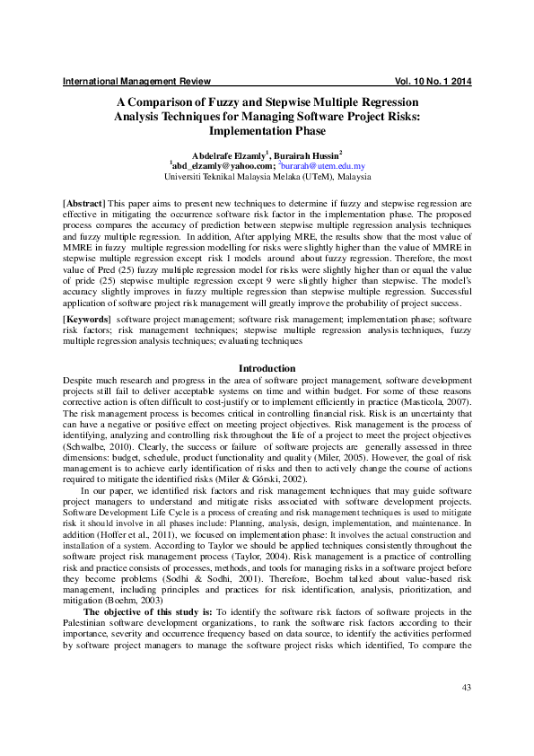 (PDF) International Management Review A Comparison of Fuzzy and Stepwise Multiple Regression ...