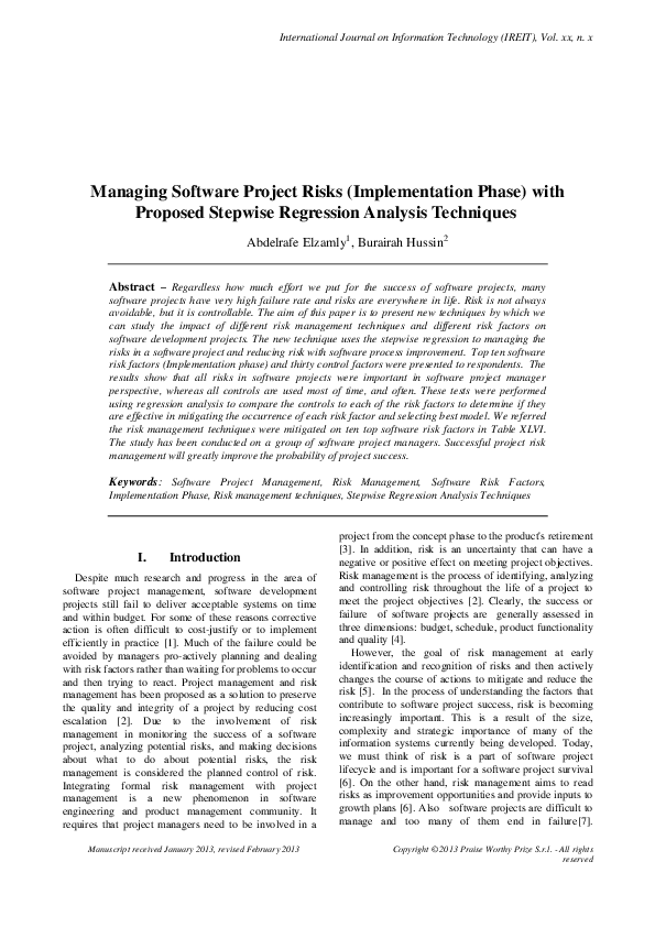 (PDF) Managing Software Project Risks (Implementation Phase) with ...