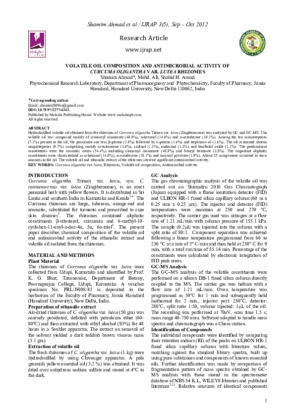 (PDF) Curcuma oligantha var. lutea rhizome