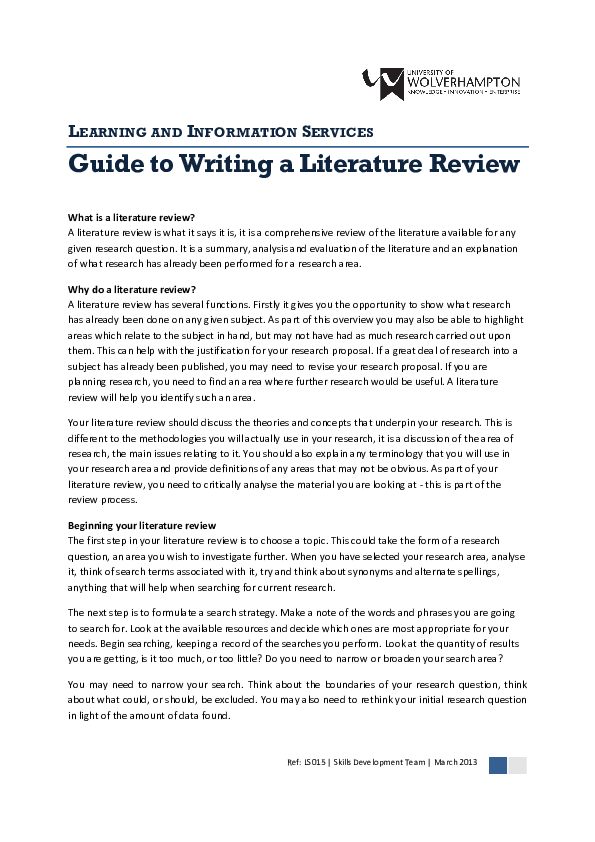 (PDF) Guide to Writing a Literature Review