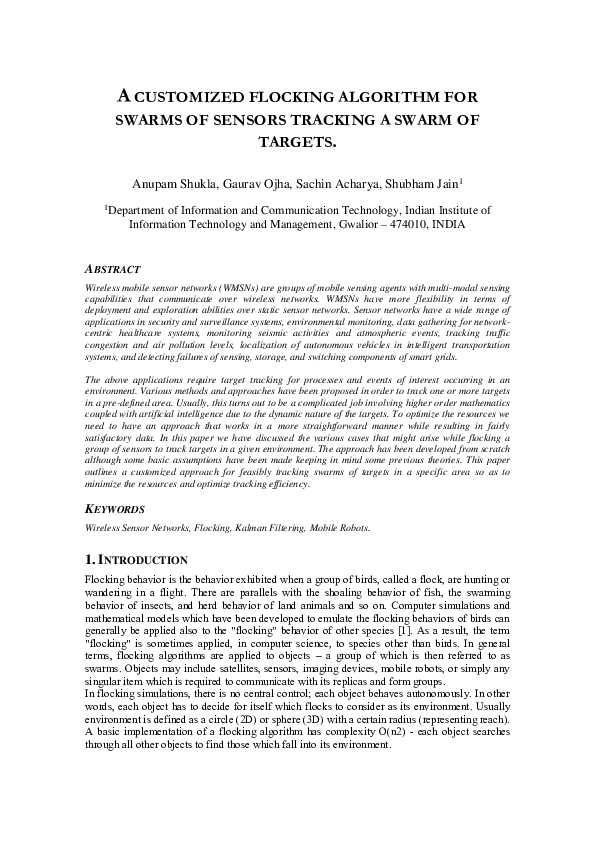 Pdf A Customized Flocking Algorithm For Swarms Of Sensors Tracking A Swarm Of Targets