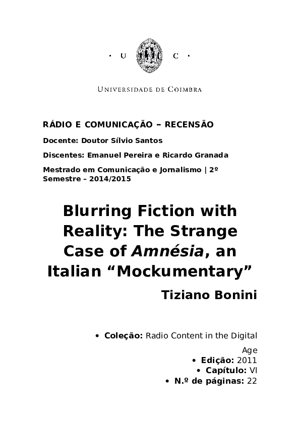 (DOC) "The Strange Case of Amnésia, an Italian Mockumentary"