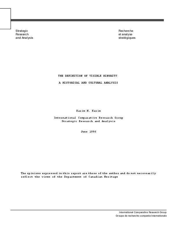 (PDF) The Definition of Visible Minority: A Historical and Cultural ...