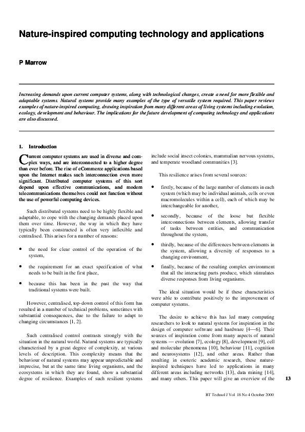 (PDF) Nature-inspired computing technology and applications