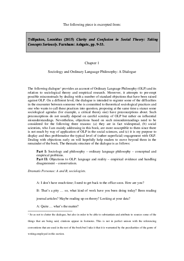 A dialogue on Sociology and Ordinary Language Philosophy