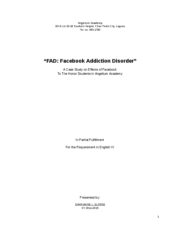 (PDF) “FAD: Facebook Addiction Disorder” :A Case Study on Effects of ...
