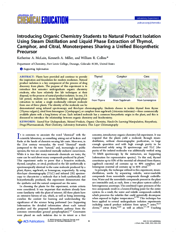 (PDF) Introducing Organic Chemistry Students to Natural Product ...