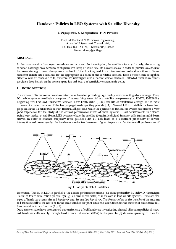 Pdf Handover Policies In Leo Systems With Satellite Diversity