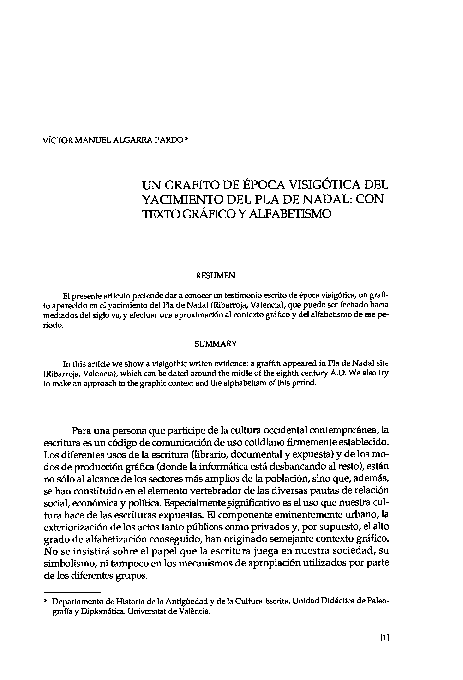 Un grafito de época visigótica del yacimiento del Pla de Nadal ...