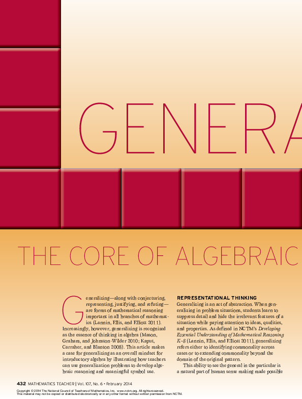 (PDF) Generalizing: The Core of Algebraic Thinking