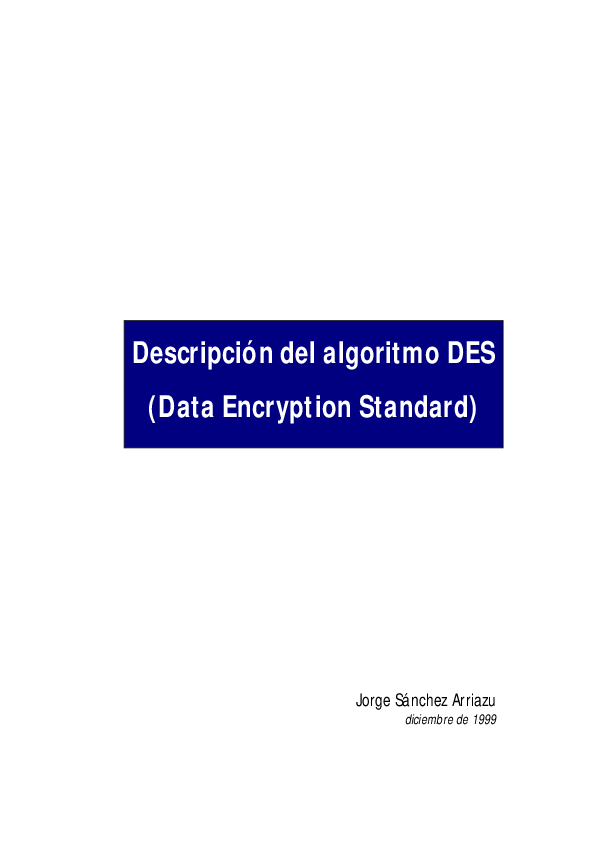 (PDF) Descripción del algoritmo DES (Data Encryption Standard