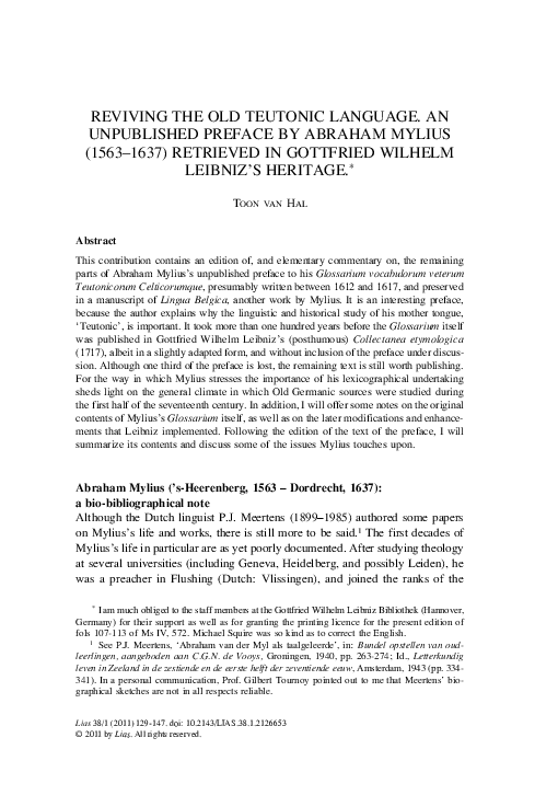 (PDF) Reviving the old Teutonic language. An unpublished preface by ...